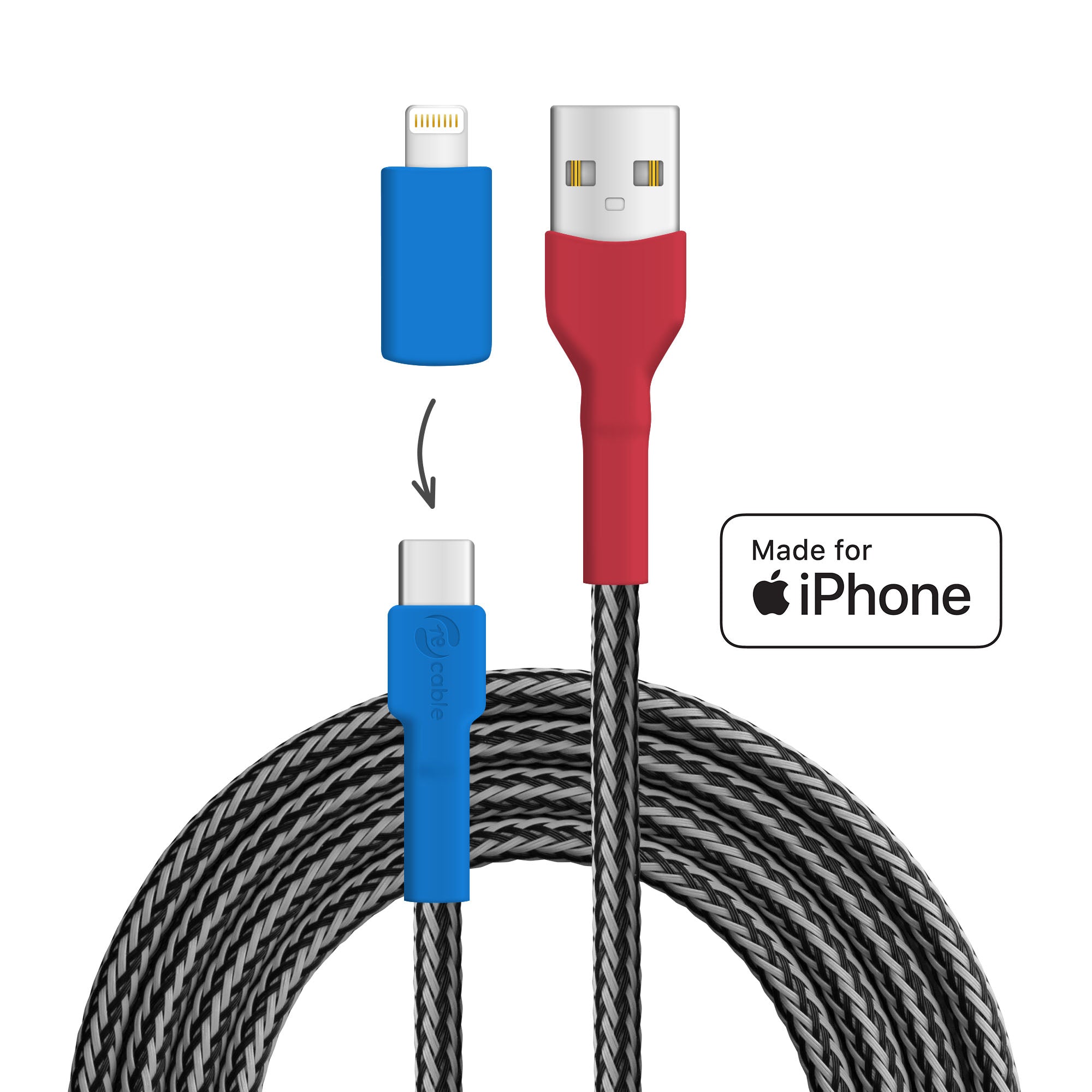 Charging cable USB-A/USB-C+Lightning Cassowary | recable – recable.eu ...