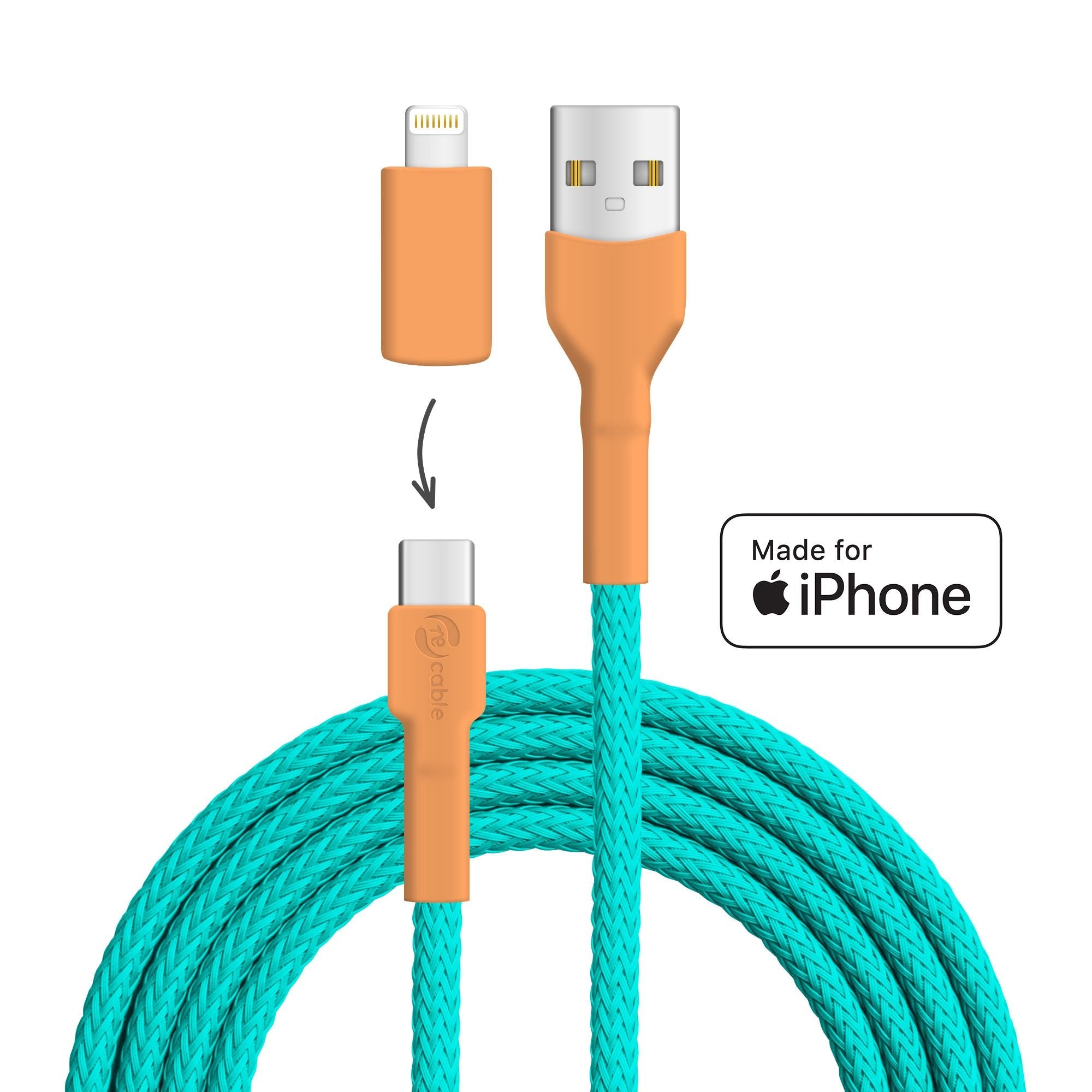 Charging cable USB-A/USB C+Lightning kingfisher | recable – recable.eu ...