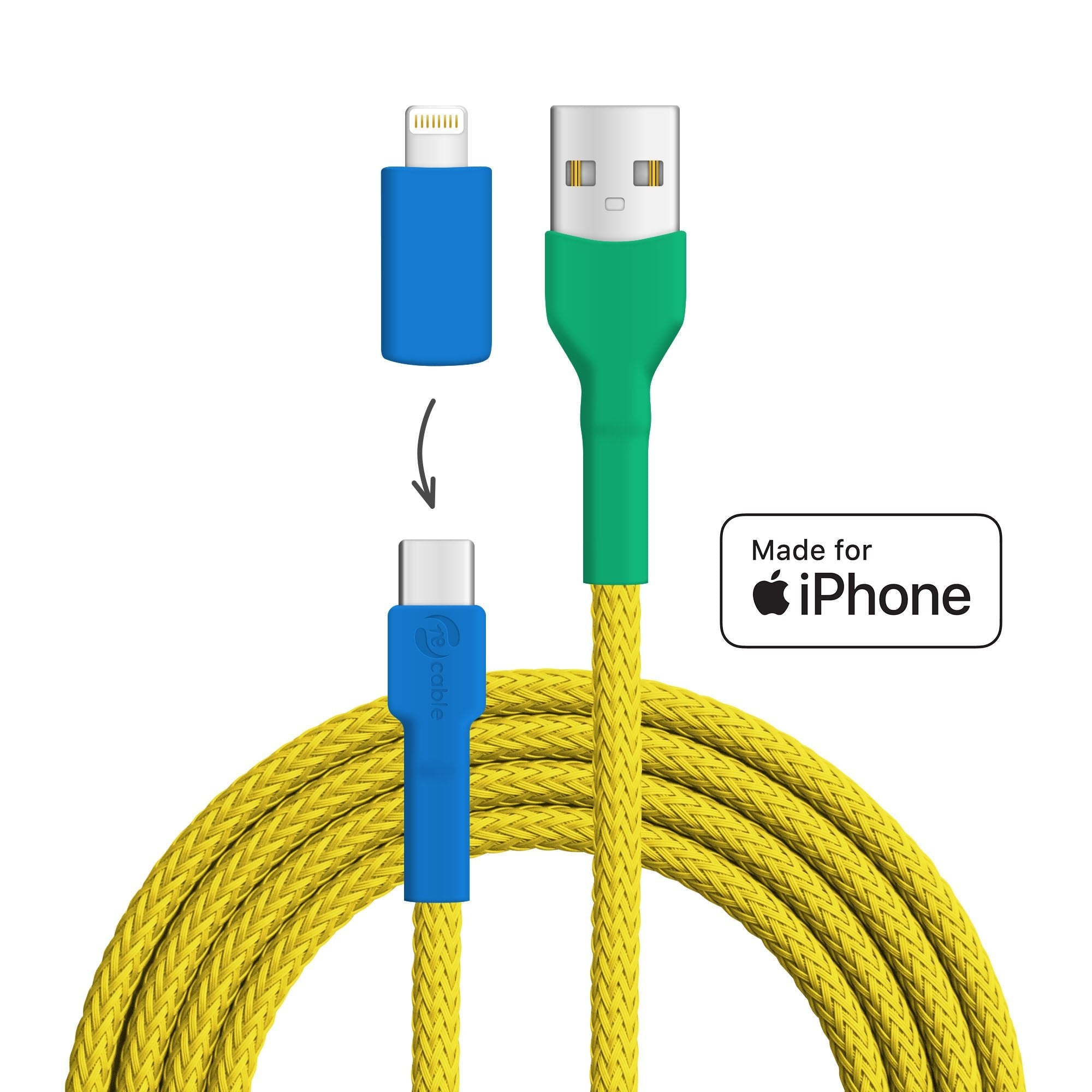 Charging cable USB-A/USB C+Lightning yellow chest tare | recable ...